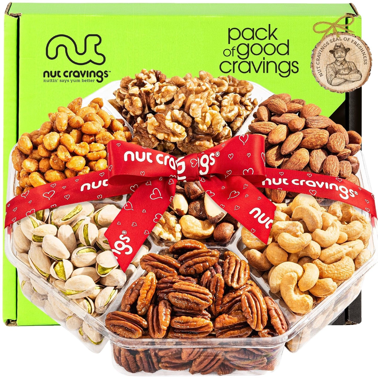 Mixed Nuts Gift Basket + Heart Ribbon (7 Assortments) Treats for Adult ...