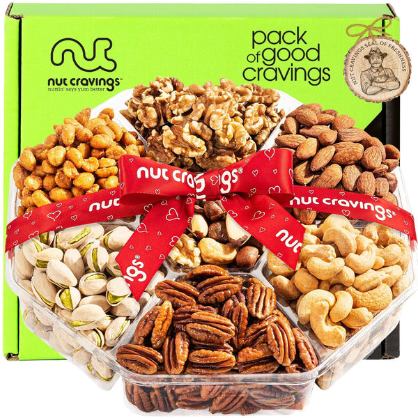 Mixed Nuts Gift Basket + Heart Ribbon (7 Assortments) Treats for Adult ...